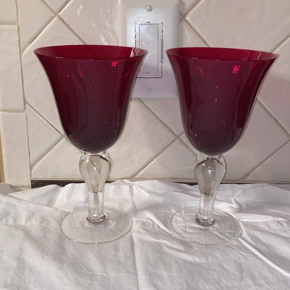 Vintage | Dining | 2 Large Iris Ruby Red Glass Co Style Water Goblets ...